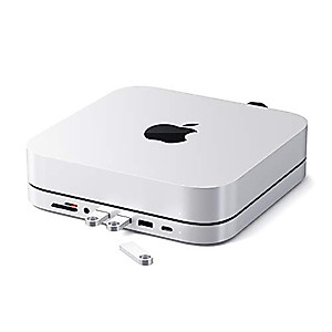 Satechi USB C Hub - Type-C Aluminum Stand & Hub - USB-C Data Port, Micro/SD Card Readers, USB 3.0 & Headphone Jack Port - for Mac Studio, Mac Mini M2/M1 (Not Compatible with M4) - Silver