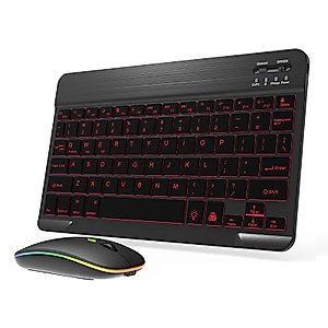 Backlit Bluetooth Keyboard and Mouse Combo for iPad Air Pro Mini Tablet iPhone Android Samsung Smartphone Cell Phone Rechargeable Ultra Slim Wireless Keyboard Mouse Portable iPadOS 13 & Above (Black)