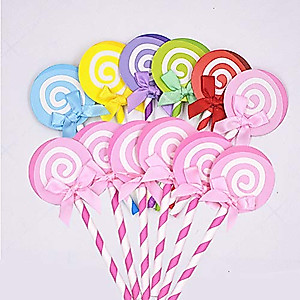 Amosfun Lollipop Cupcake Picks Paper Birthday Cake Toppers Lovely Lollipop Bow Cake Decorations Dessert Table Decorative Supplies Creative Lollipop Cake Insert Red for Party Cake Decortion