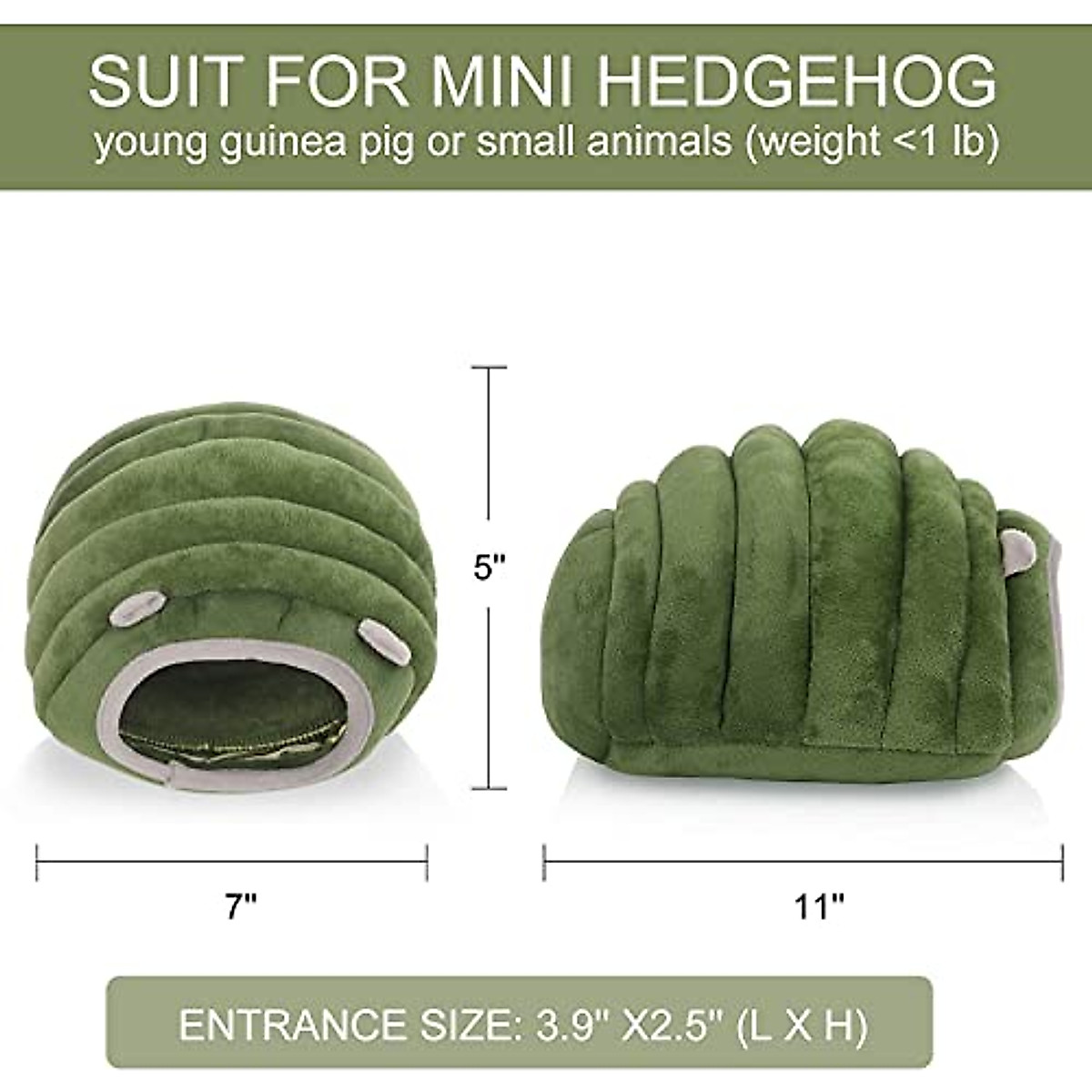 FOUUA Guinea Pig Bed, Hedgehog Hamster Hideout Warm House with Bed Mat, Cotton Caterpillar Shape Small Animals Habitat Supplies for Chinchilla, Hamster, Sugar Glider, Squirrel, Bearded Drago