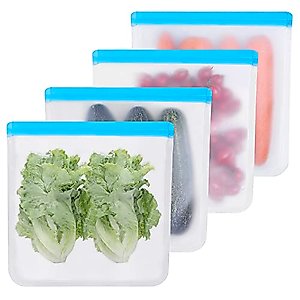 Hvalucen Reusable Food Storage Bags, 4-Pack BPA FREE Flat Freezer Bags, and LEAKPROOF Gallon Storage Bags for Marinate Meats, Cereal, Sandwich, Snack, Travel Items, Home Organization Storage