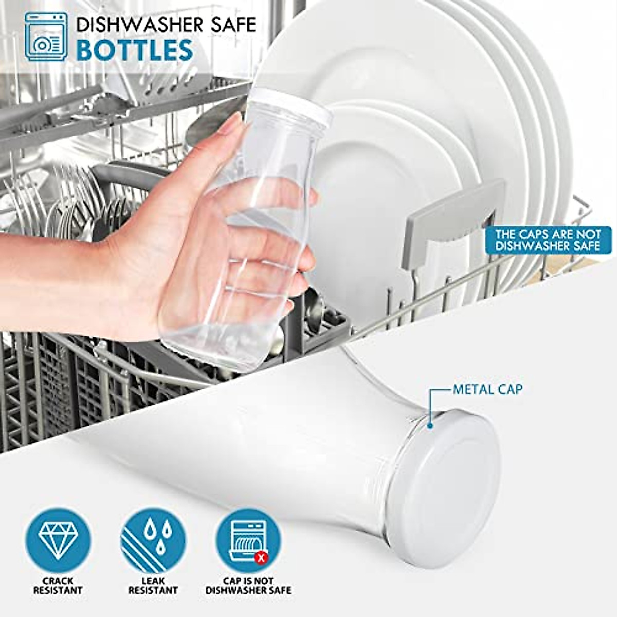 YEBODA 11oz Glass Milk Bottles with Reusable Metal Twist Lids and Straws for Beverage Glassware and Drinkware Parties, Weddings, BBQ, Picnics, Set of 9