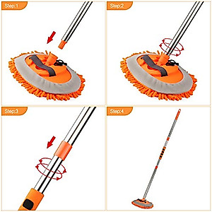 GES 62'' Car Wash Mop Mitt with Long Handle, 3 in 1 Chenille Microfiber Car Wash Brush Extension Pole, Scratch Cleaning Tool for Car, Truck, RV, Total 1 Pcs Mop Head and 1Pcs Drying Squeegee Sponge