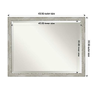 Amanti Art Beveled Bathroom Mirror (33.5 x 43.5 in.), Dove Greywash Narrow Frame - Wall Mirror Grey, X-Large