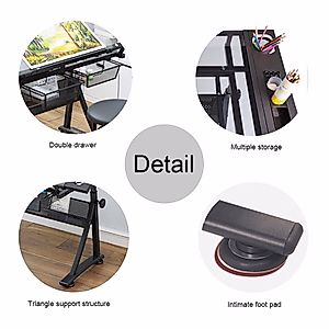 EESHHA Drawing Table Adjustable Glass Drafting Table,Versatile Art Study Table,with Storage Drawers,Art Studio Design Sketching Painting Work Station (Color : Glass) (Glass) (Glass)