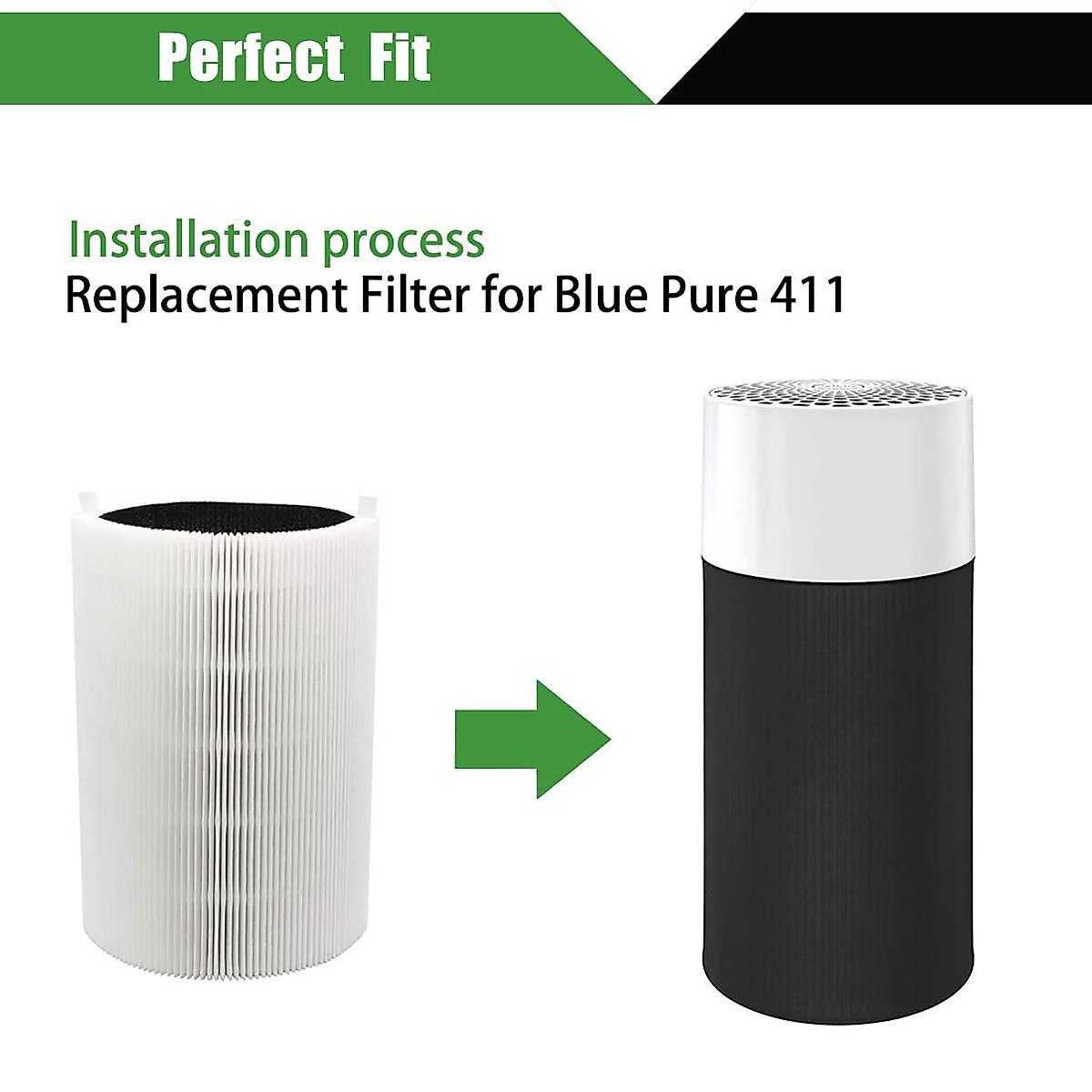 ICLEAN Blue Pure 411 Replacement Filter,Compatible with Blueair Filter Blue Pure 411,411+,411 Auto,Mini,Particle and Activated Carbon, 2-Pack