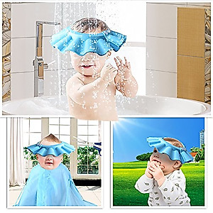 HOOYEE Safe Shampoo Shower Bathing Protection Bath Cap Soft Adjustable Visor Hat for Toddler, Baby, Kids, Children (Blue)