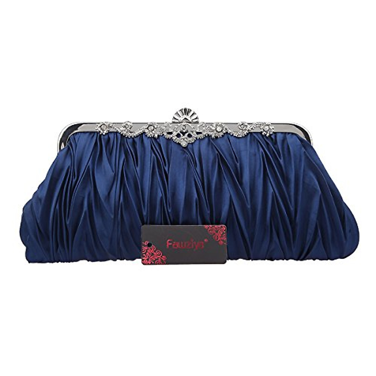 Fawziya Satin Pleated Clutch Crystal Evening Bags For Women Formal-Navy Blue