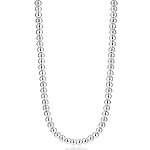 Miabella Italian 925 Sterling Silver Handmade 4mm Bead Ball Strand Chain Necklace for Women, Made in Italy (Length 18 Inches (Small))