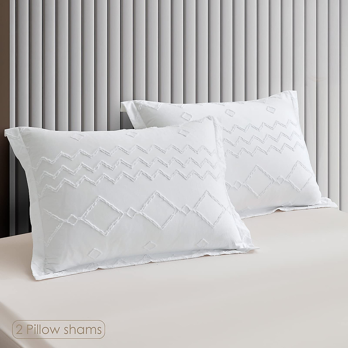 Melingo White Duvet Covers Tufted Duvet Cover Queen Size, Soft and Lightweight Duvet Covers Set for All Seasons, 3 Pieces Boho Embroidery Shabby Chic Bedding Set