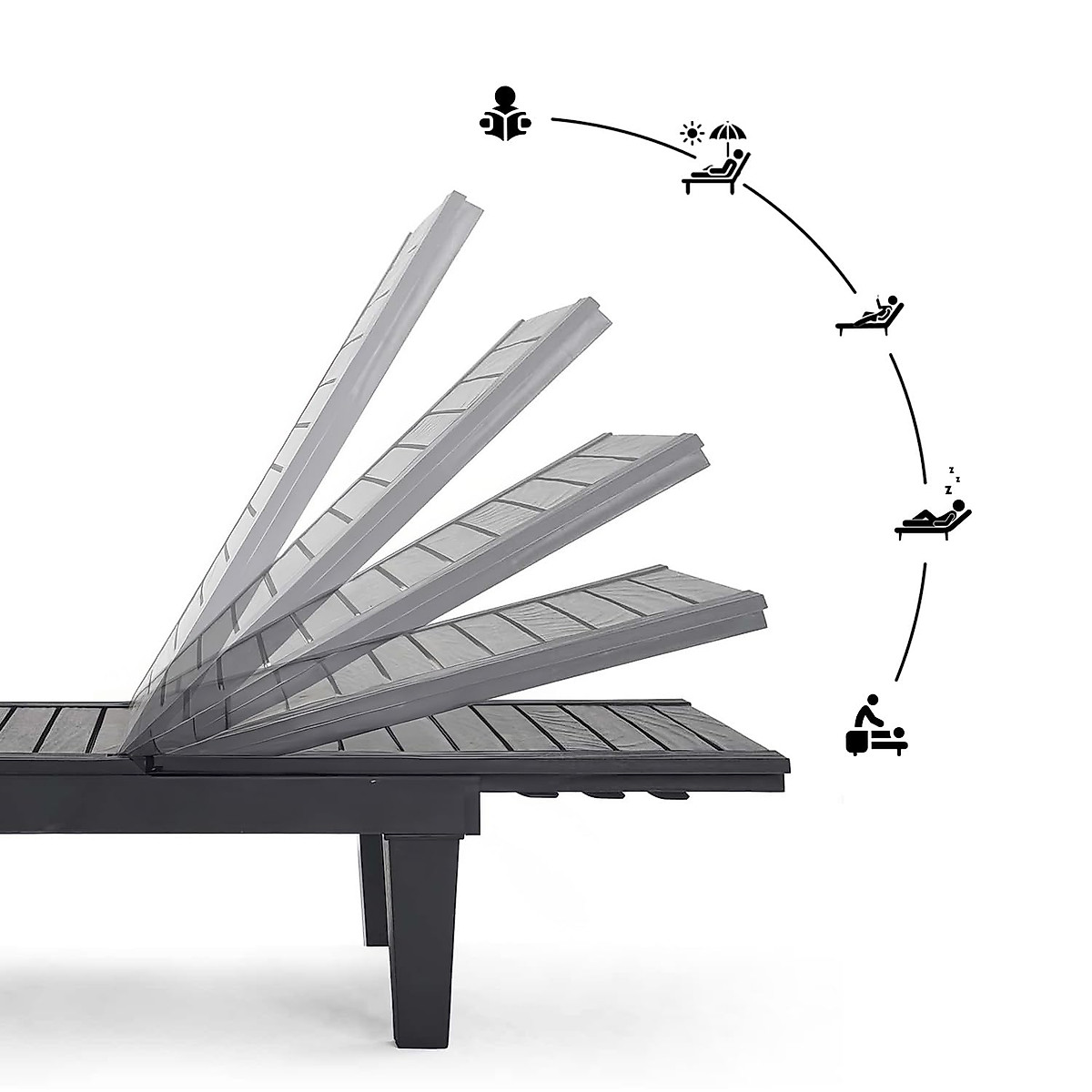 Nestl Patio Chairs - Waterproof Outdoor Chaise Lounge Chair, Set of 2 Adjustable Lawn Chairs, Lightweight Black Chaise Lounge Outdoor