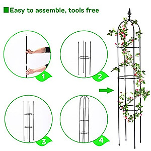2 Pack Garden Trellis for Climbing Plants Outdoor, Rustproof Plastic Coated Metal Stake Tall Tower Obelisk Trellis for Potted Plant Support Indoor Outdoor Rose Trellis for Vegetable Vines, Lightweight