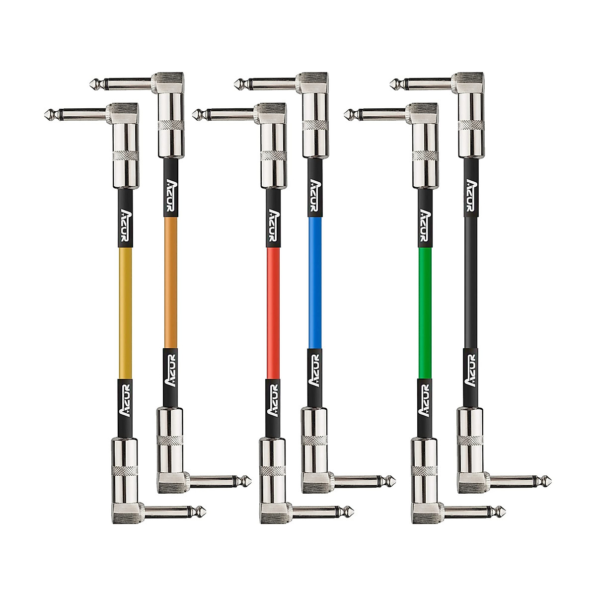 AZOR Guitar Patch Cables Right Angle,12 cm Instrument Cables for Guitar Bass Effect Pedals 6 Pack (Multicolored)