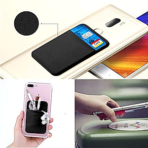 CKANDAY 4 Pack Cell Phone Card Holder with Adhesive Sticker for Back of Phone, Stretchy Fabric Card Sleeves ID Credit Card Pocket Stick On Wallet for Android Smartphones