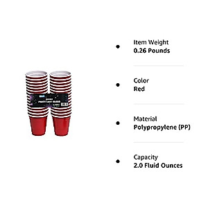 EDI Disposable Red Plastic Mini Party Shot Glasses 2 oz, 40-Piece