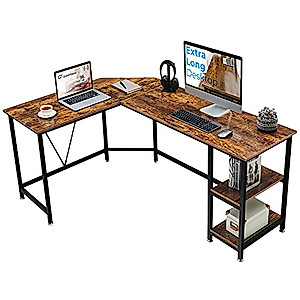 GreenForest L Shaped Corner Desk 65.7 inch with Storage Shelf and 2 Drawers File Cabinet Wooden Lateral File Cabinet with Open Storage Shelves