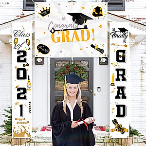 Graduation Decorations 2021 Congrats Grad - Graduation Party Supplies - Graduation Banners Outdoor Home Door Porch Signs&Booth Backdrop/Photo Prop-White Gold