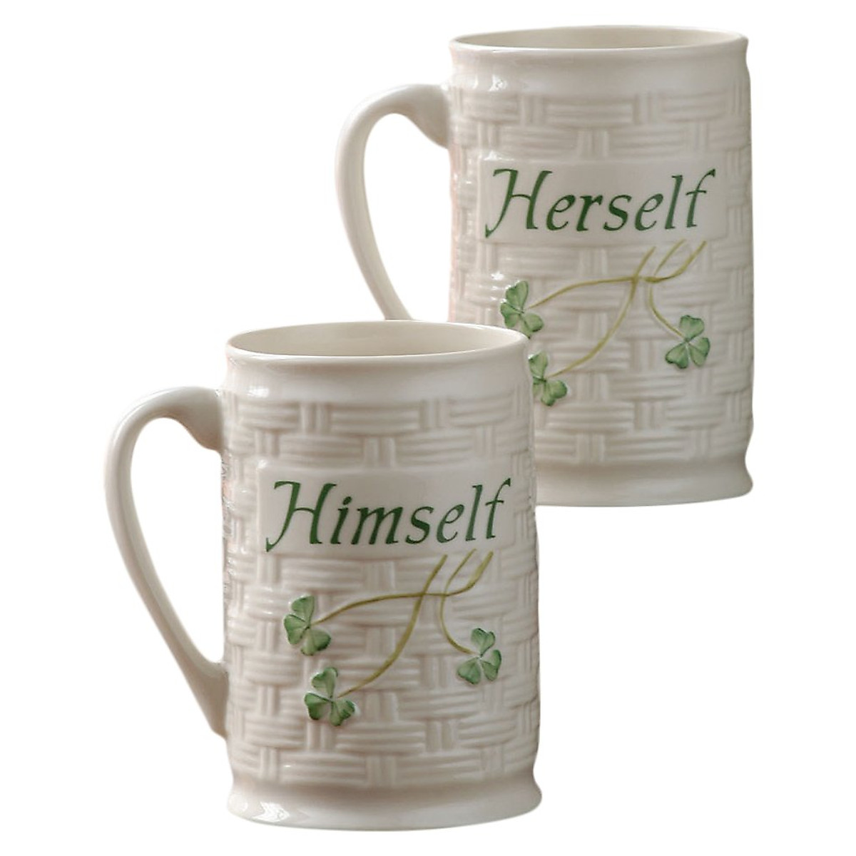 Belleek Porcelain Himself and Herself Mug Set, Medium, White