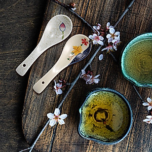 Rhymad 6 Pieces Japanese Retro Soup Spoons Ceramics Soup Spoons Japanese Style Rice Spoon Flatware Asian Chinese Serving Spoons Appetizers Tableware Meal Partner for Tasting