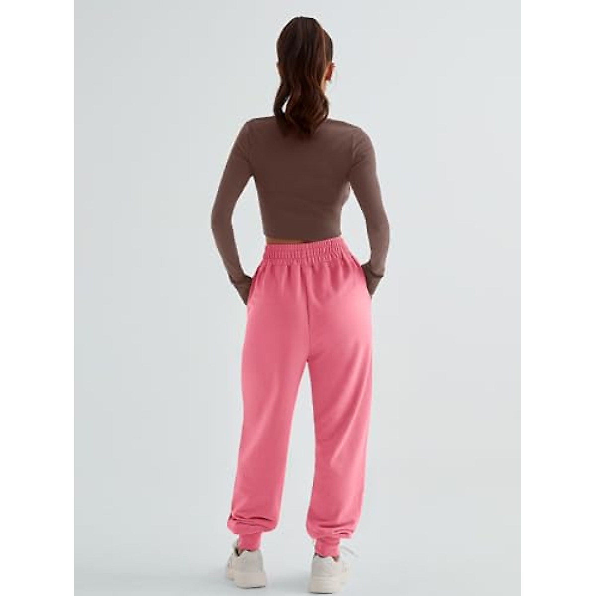 Yovela Pink Pants for Women Cute Sweatpants Teen Girls Pants High Waist Y2k Trendy Lounge Trousers with Pockets,