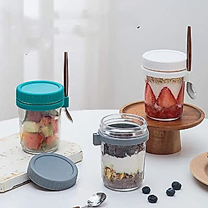Xigugo Overnight Oats Container with Lid and Spoon,Overnight Oats Jars, 106 oz Cereal, Milk, Vegetable and fruit Salad Storage Container with Measurement Marks (grey2)
