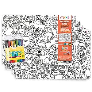 merka Plastic Placemats Set of 6 Wipeable Kids Placemat Kids Table Silicone Placemat Cats and Dogs Set of 4 Mats with 7 Dry Erase Markers for Ages 2 and Up