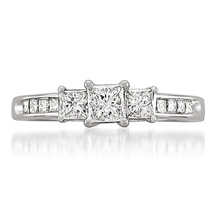 Beyond Brilliance 1.00 Carat Diamond, Prong-set, 14K White Gold Princess Cut Diamond Three Stone Ring (I-J, I1-I2) Natural Diamond Rings For Women | Gift Box Included