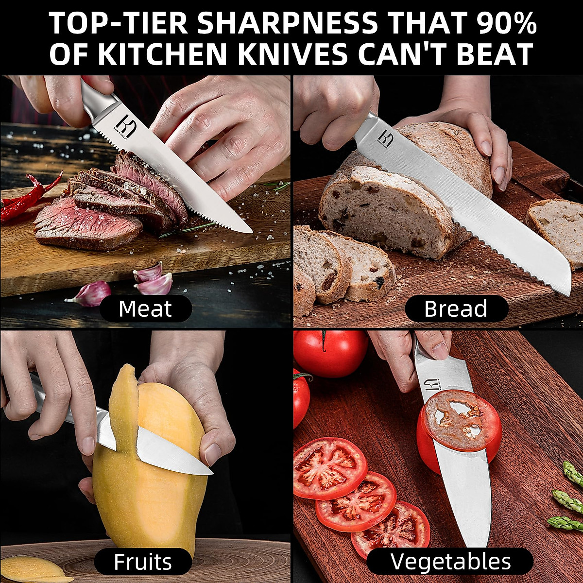 KnifeSaga 2024 Upgraded Knife Set 14 Piece Premium Japanese High Carbon Stainless Steel Kitchen Knife Block Sets with Built-in Sharpener, Razor Sharp Knives Set for Kitchen, Angled Acacia Wood Block