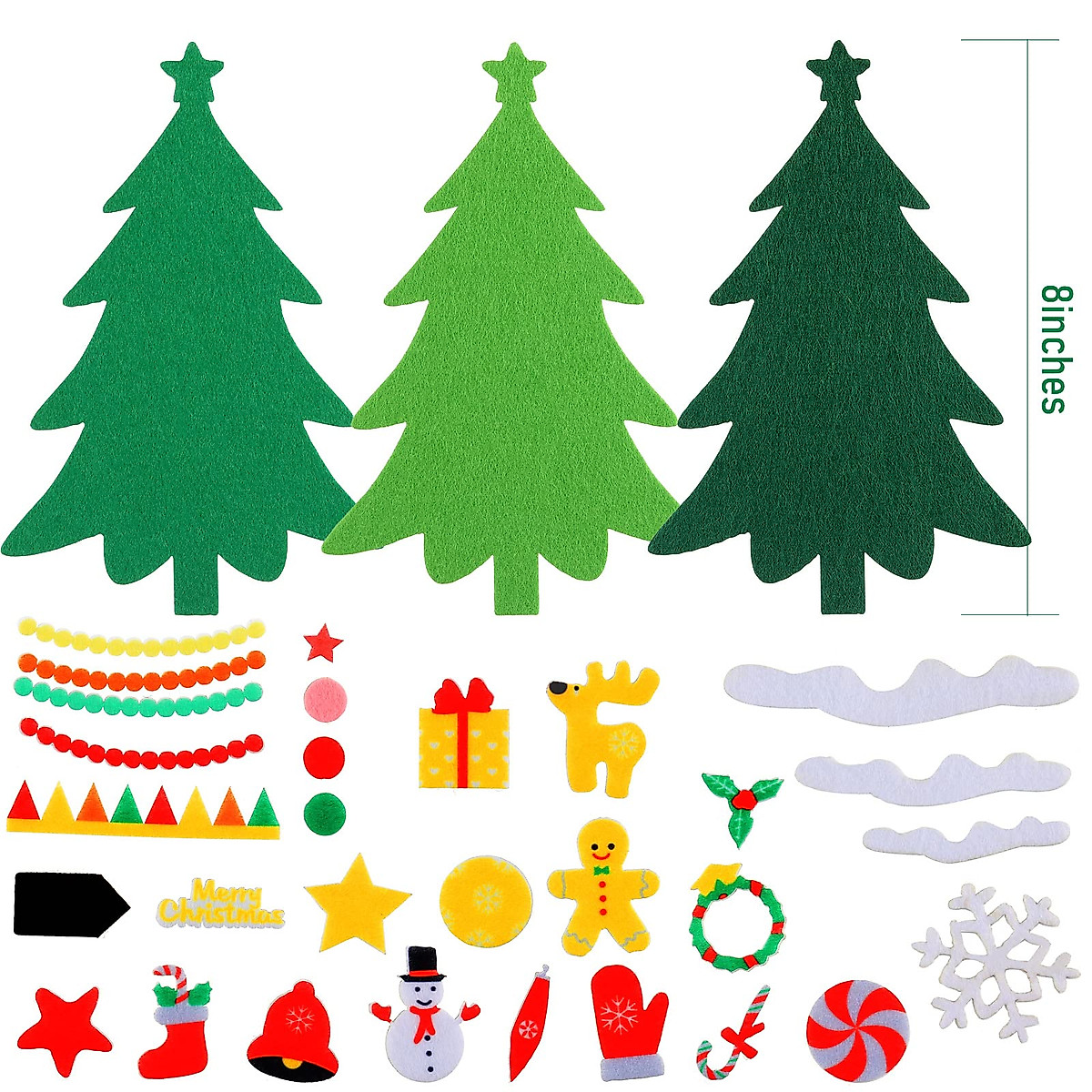 Tatuo DIY Felt Christmas Tree and Ornaments Felt Kids Party Favors Stickers for Kids Home Door Wall Hanging Christmas Tree Craft Decorations (24)