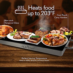 Stainless Steel Warming Hot Plate - Keep Food Warm w/ Portable Electric Food Tray Dish Warmer w/ Black Glass Top, For Restaurant, Parties, Buffet Serving, Table or Countertop Use - NutriChef AZPKWTR15