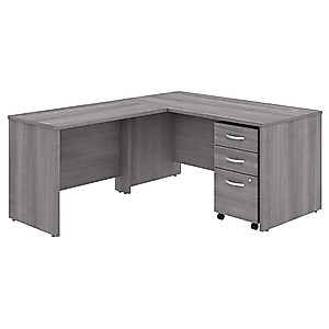 Bush Business Furniture Studio C Collection Desk, Return, Hutch and 3 DWR Mobile Pedestal, Platinum Gray