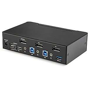 StarTech.com 2 Port DisplayPort KVM Switch - 4K 60Hz - Single Display - Dual Port UHD DP 1.2 USB KVM Switch with Integrated USB 3.0 Hub & Audio-Dell HP Apple Lenovo-TAA Compliant (SV231DPU34K), Black