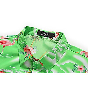 SSLR Mens Hawaiian Shirt Flamingos Casual Short Sleeve Button Down Shirts Aloha Shirt (X-Large, Light Green)