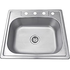 Nantucket Sinks NS2522 25-Inch 18-Gauge Rectangle Single Bowl Self Rimming Drop-In Kitchen Sink, Stainless Steel, Small