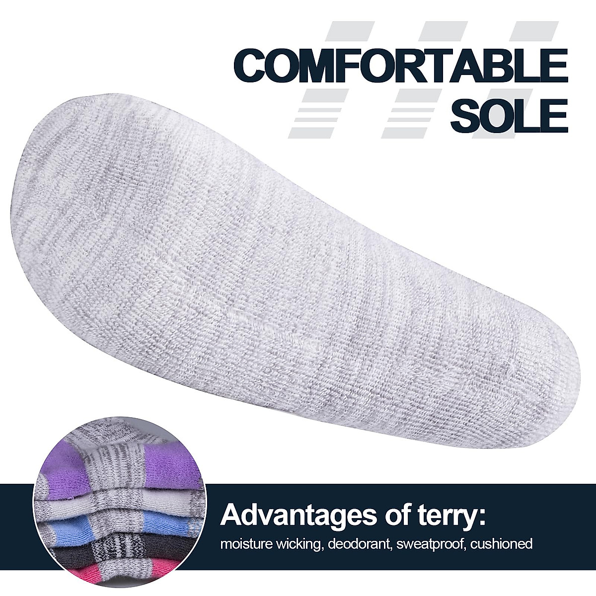 YUEDGE Women's Outdoor Hiking Socks Moisture Wicking Cotton Cushioned Crew Athletic Socks Padded Boot Socks For Women Size 6-9, Mulitcolor, 5 Pairs