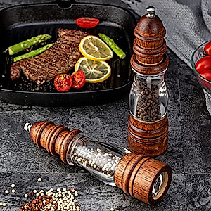 Funly mee 8.5inch Acrylic and Wooden Salt and Pepper Grinder Set, Manual Pepper Mill Sets Salt Grinder, Adjustable Coarseness - 2 Pack