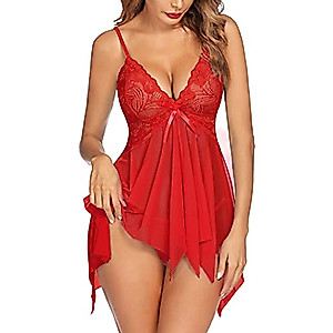 Avidlove Womens Red Babydoll Lingerie for Women Valentines Day Lingerie Negligee Lingerie Red L