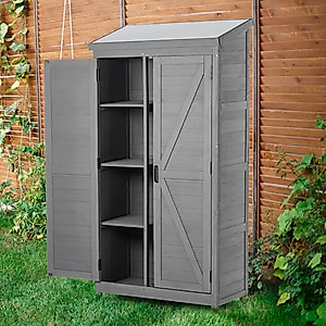 Ajikgn Outdoor Storage Cabinet and Metal Top,Garden Storage Shed,Outdoor 68 Inches Wood Tall Shed for Yard and Patio