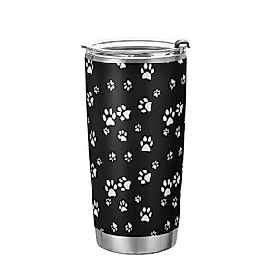 Yasala Tumbler White Dog Cat Paw Print Black Insulated Coffee Cup Beverage Container Travel Mug with Straw and Lid Double Wall Stainless Steel 20oz BPA-Free for Sport, Back to School