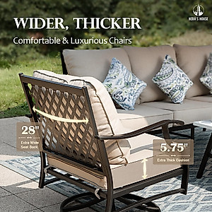 HERA'S HOUSE 7 Piece Patio Furniture Set, 2 x Swivel Chair, 2 x Fixed Chair, 2 x Ottoman, 1 x 3-Seat Sofa, All Cushioned Outdoor Conversation Set for Lawn Garden Backyard