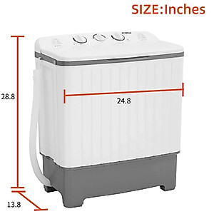 Portable Washing Machine 17 lbs Mini Compact Twin Tub Washing Machine with Soaking Function & Semi-Automatic, Inlet and Drain Hose for Apartment Dorm Rooms and Home Laundry Washer (White&Gray)