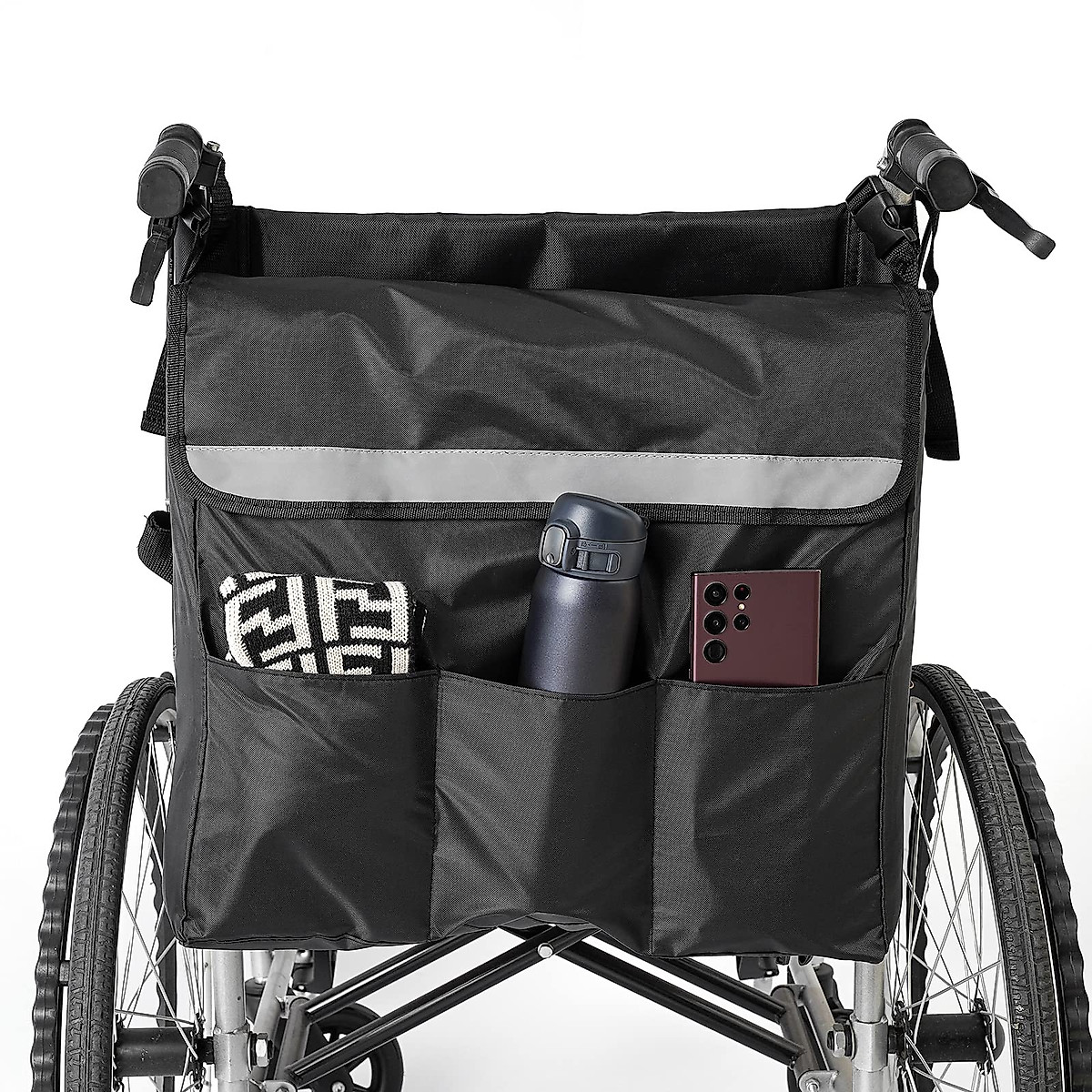 Wheelchair Bag Wheelchair Storage Tote Accessory for Carrying Loose Items and Accessories - Travel Messenger Backpack - Accessible Pouch and Pockets