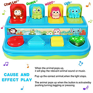 Montessori Pop Up Animal Educational Toys for 1 Year Old Cause and Effect Baby Infant Toys 6-12-18 Months Learning Musical Interactive Sensory Toy for Boy Girl Toddler Age 0-2 1-3 Easter Birthday Gift