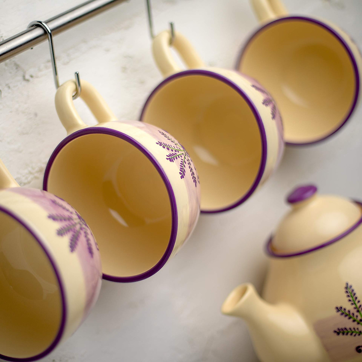 City to Cottage Handmade Ceramic Designer Lavender Floral Purple and Cream Cup, Unique Extra Large 17.5oz/500ml Pottery Cappuccino, Coffee, Tea, Soup Mug | Housewarming Gift for Tea Lovers