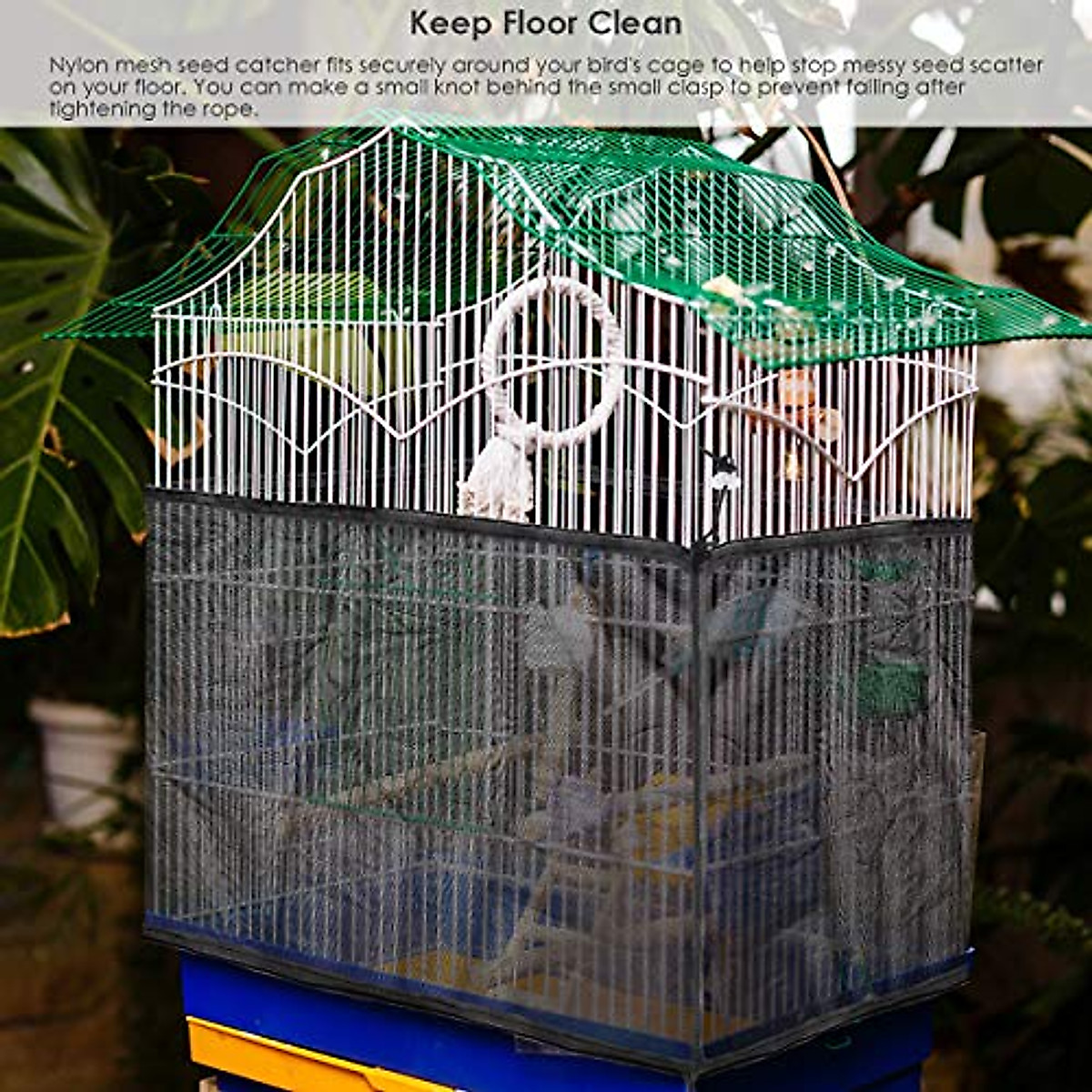 oenbopo Bird Cage Mesh Universal Birdcage Cover Bird Seed Guard Catcher Adjustable Drawstring Bird Cage Skirt Mesh Net Cover