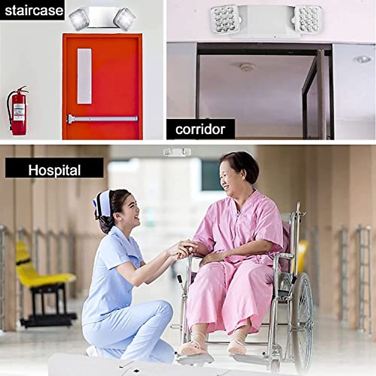 LED Emergency Light Fixture, Commercial Emergency Lights with Battery Backup, Square Two Head Adjustable LED Emergency Light for Power Failure Business, Emergency Exit Light AC 110V-277V 6 Pack