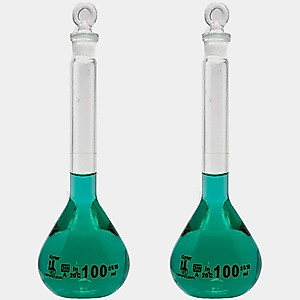 100ml Volumetric Flask, 3.3 Boro Glass, Class A, Ground Stopper, Karter Scientific 213W5 (Pack of 2)