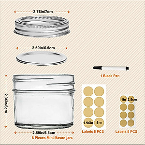 ZALSSKE Small Mason Jars, 8 Pack 4oz Glass Jars with Lids,Mini Mason Jars Removable Split Lid, Mini Canning Jars for Jelly Herbs Spice Honey Storage, Small Glass Jars Candle jars,