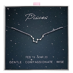 ALoveSoul 925 Sterling Silver Constellation Horoscope Zodiac Pisces Necklace, Gifts for Women
