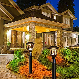 FUDESY LED Outdoor Solar Post Light, Waterproof Fence Post Lights Solar Powered, Plastic Black Solar Deck Post Lights for Garden Mount Landscape Yard Patio Pathway, Warm White, 3000K